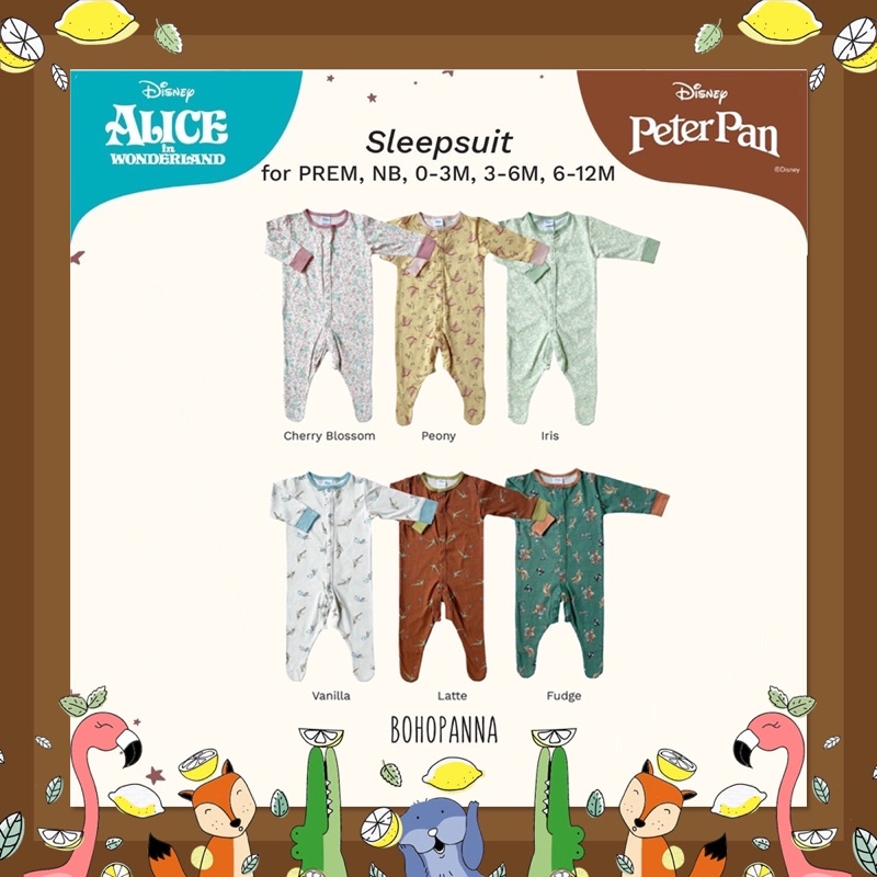 Jual BOHOPANNA SLEEPSUIT SNAP BUTTON DISNEY PETERPAN PETER PAN ALICE IN ...