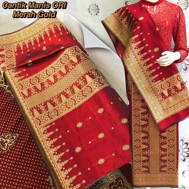 Jual SONGKET TENUN CANTIK MANIS ORI MERAH GOLD - ILHAM SONGKET TENUN TANGAN ASLI PALEMBANG ...