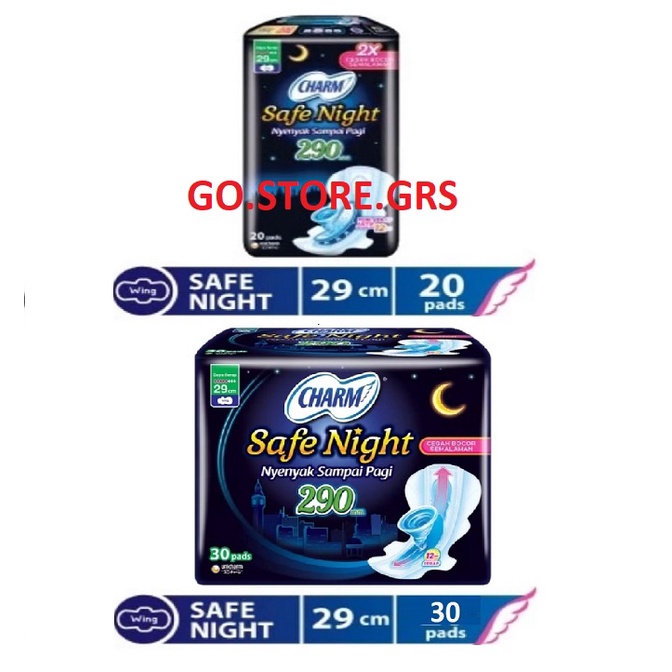 Jual Charm Safe Night ( 29 cm 20 pads, 29 cm 30 pads, 35 cm 18 pads) Wing / Pembalut Wanita ...