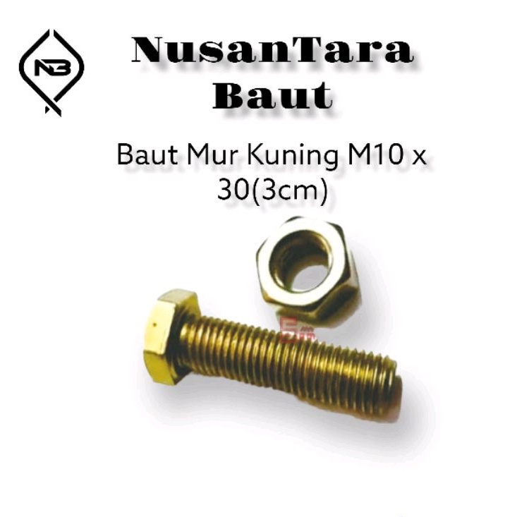 Jual Baut Mur Kuning M10 x 30 (3cm) Kunci 14 Dijual Per Pcs | Shopee Indonesia