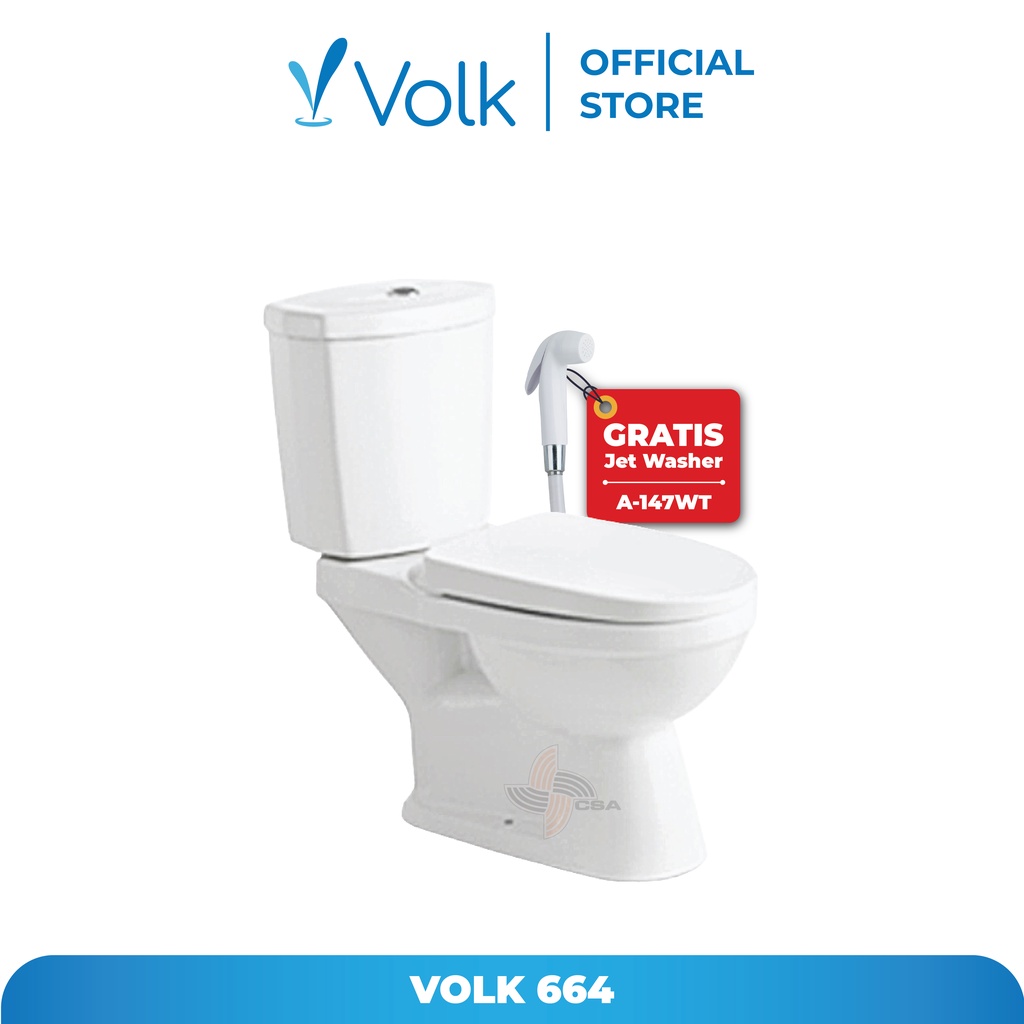 Jual VOLK 664 TWO PIECE TOILET WHIITE AS 25CM + Packing Kayu + Jet ...