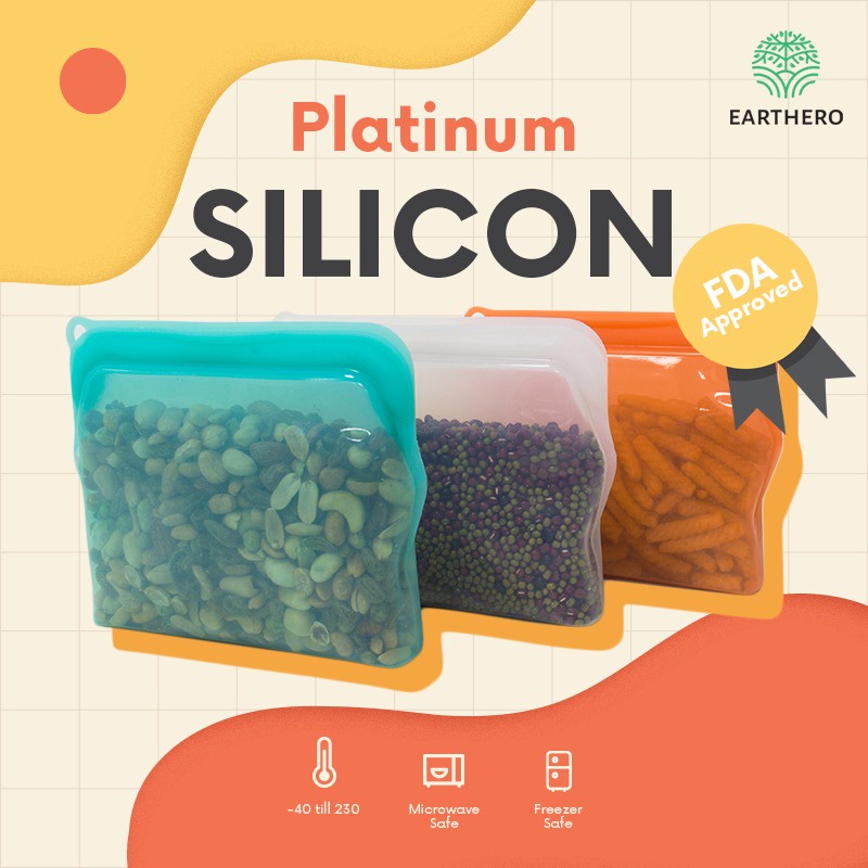 Jual Reusable Platinum Silicone Pouch Bag / Ziplock / Food Storage ...