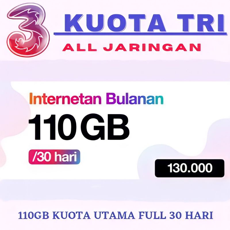 Jual PAKET INTERNET KUOTA TRI 100GB NASIONAL 30HARI | Shopee Indonesia