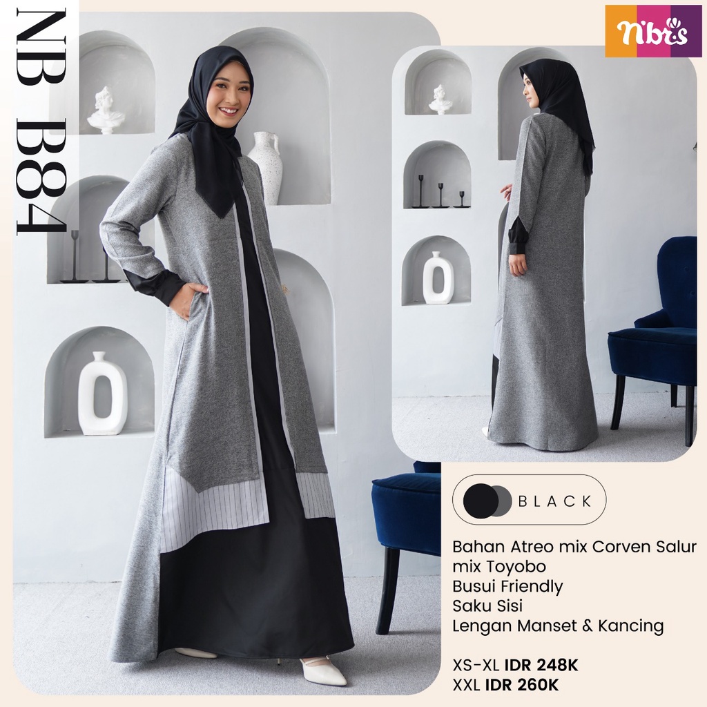 Jual Nibras Gamis NB B84 Bahan Atreo mix Corven Salur Dress fashion ...