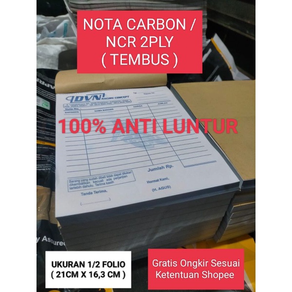 Jual CETAK 1RIM NOTA CARBON / NCR UKURAN 1/2 FOLIO ( 21 CM X 16,3CM ...