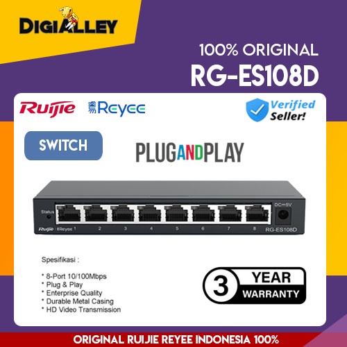 Jual RUijie Reyee RG-ES108D Switch HUb 8-Port 10/100 Mbps Metal Case ...