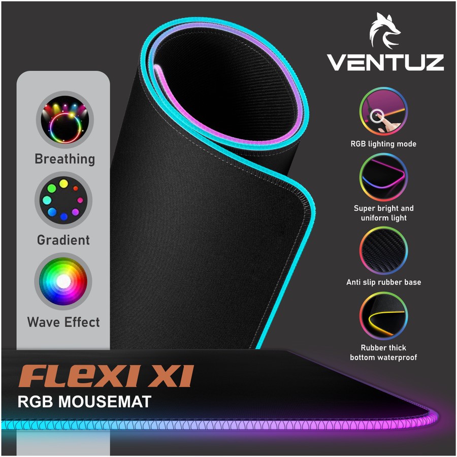 Jual VENTUZ FLEXI X1 XXL large RGB LED mouse pad 30x800cm | Shopee ...