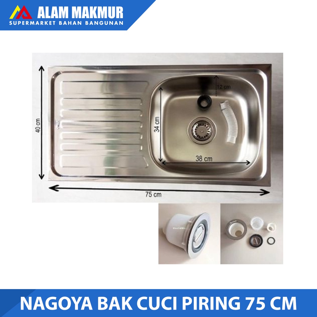 Jual Bak Cuci Piring Kitchen Sink 1 Lubang Wastafel Dapur 75 cm ...