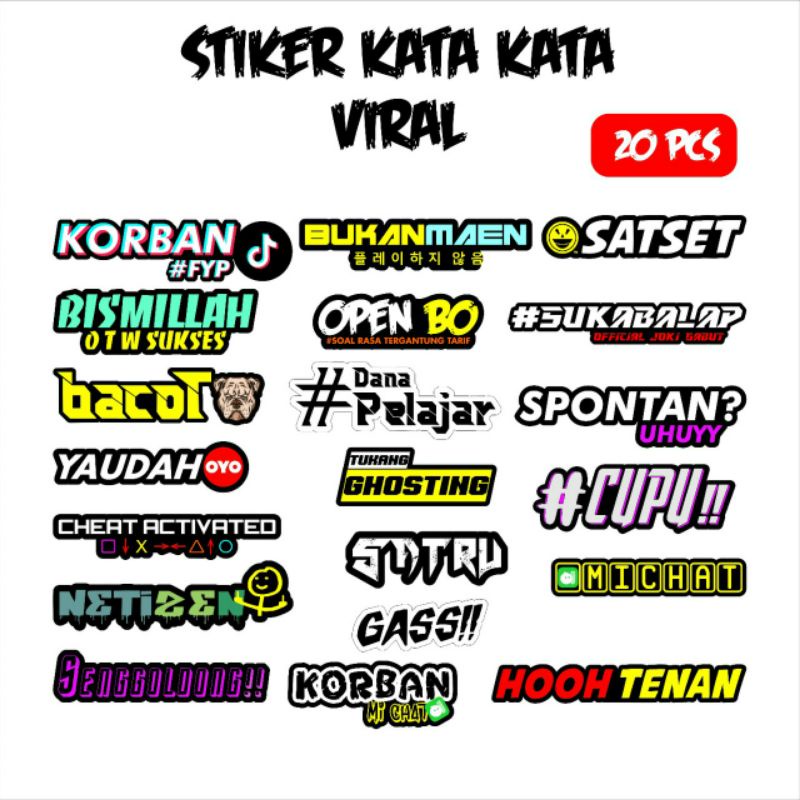 Jual UKURAN BESAR STANDAR ASLI Stiker Kata Kata Viral Terbaru isi 20pcs ...