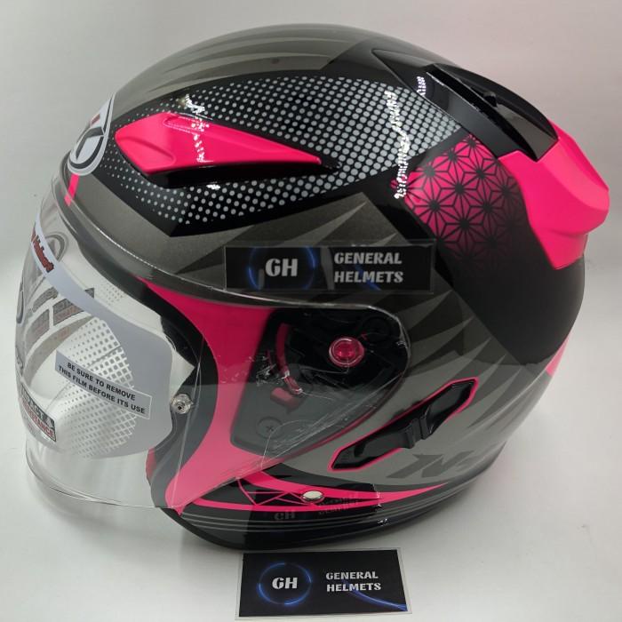 Jual Helm Nhk R1 Motif Bizare Pink Flourecent Silver Half Face Double ...