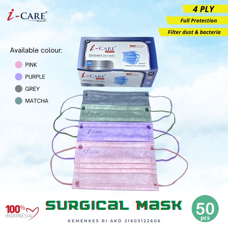 Jual Masker Disposable Face Mask i-Care Warna 4Ply Embos / Masker medis ...