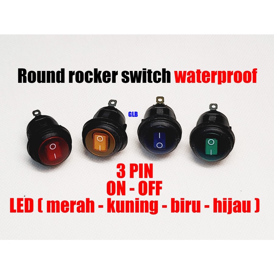 Jual Saklar bulat waterproof GLB 220V 3Pin Rocker round Switch LED ...