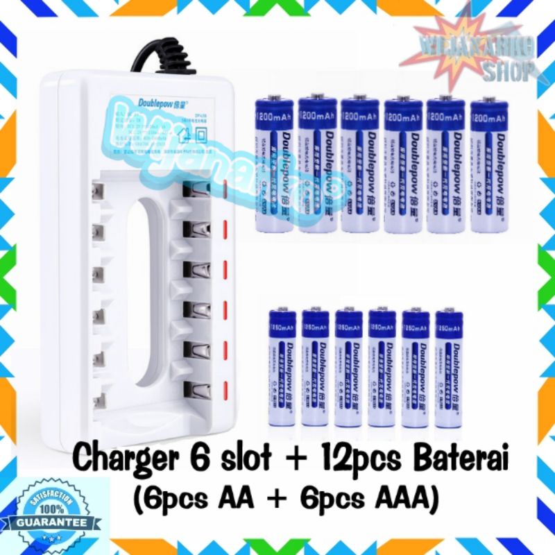 Jual Paket Doublepow Charger Baterai + Baterai Recharge Isi Ulang AA / AAA | Shopee Indonesia