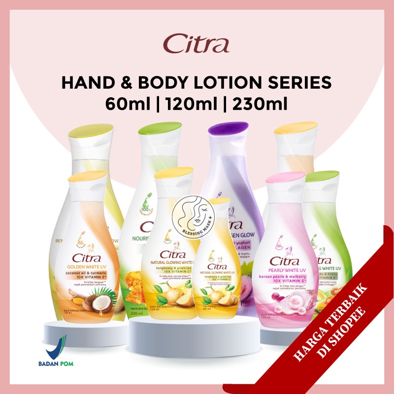 Jual Citra Hand & Body Lotion Natural Glowing White UV | Night Collagen | Pearly White UV 230mL ...