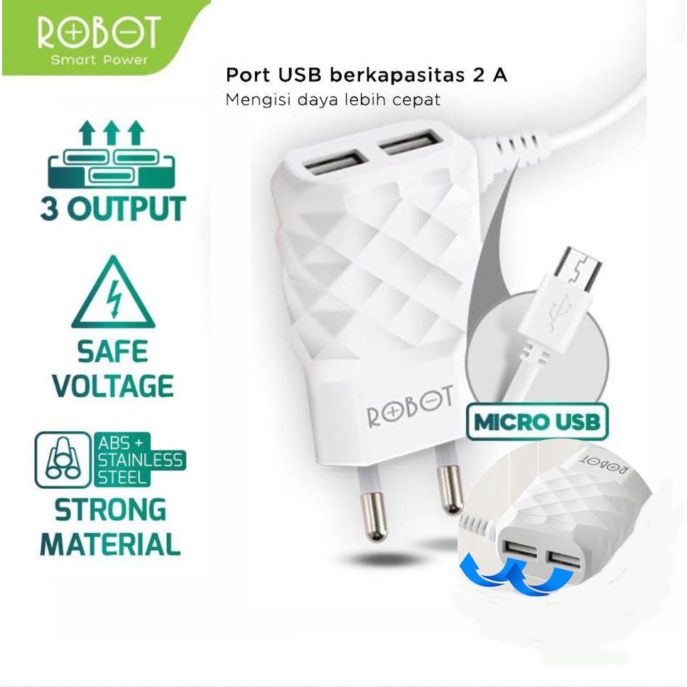 Jual Robot Charger 2A DUAL PORT RT-K5 Fast Charging Micro USB BISA CAS ...