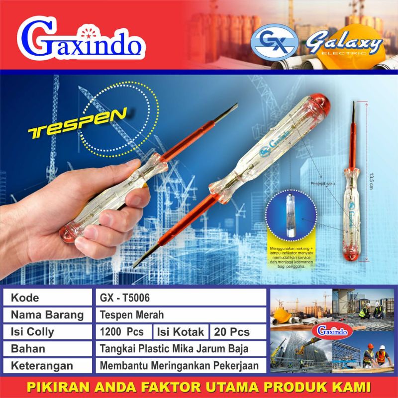 Jual tespen merah obeng tespen/test pen listrik/tespen listrik ...