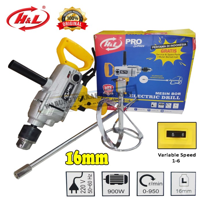 Jual H&L JSN8016 Mesin Bor 16mm Electric Drill Mixer Alat Aduk Cat Full ...