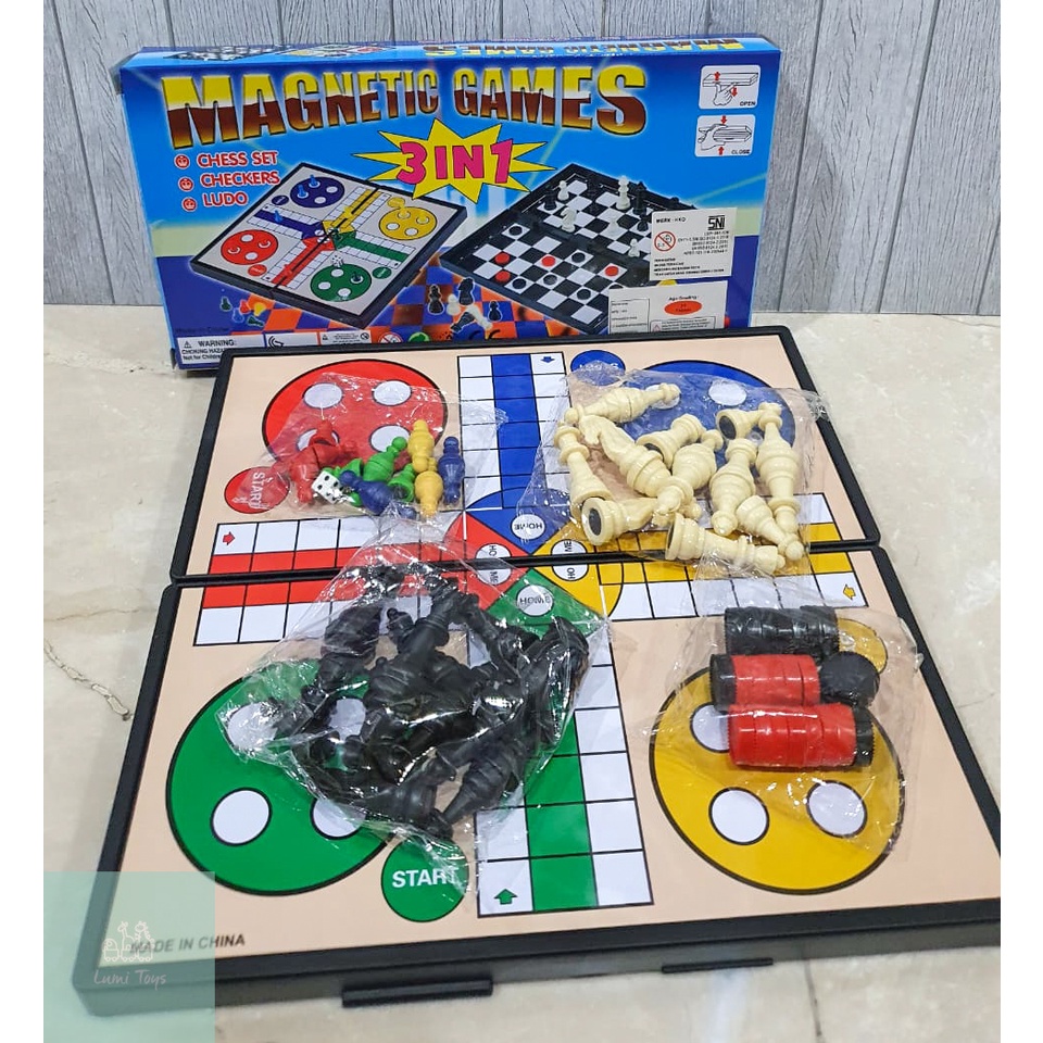 Jual Mainan Family Board Game 3 IN 1 Magnetic Game Chess Ludo Checkers ...