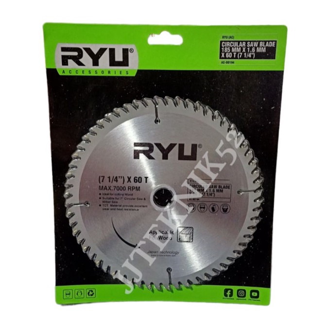 Jual RYU Circular Saw Blade 7 inch x 60 T / Mata Potong Gergaji Kayu ...