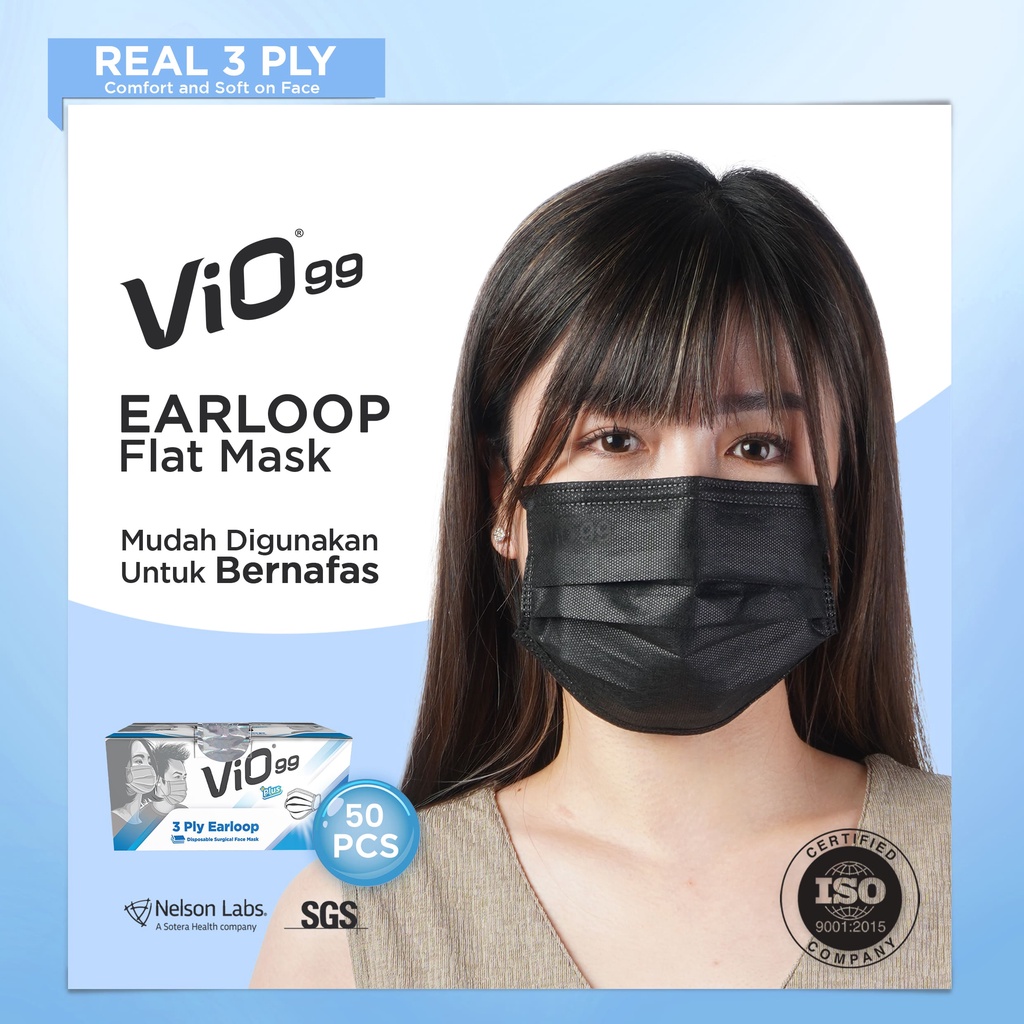 Jual Vio Mask Earloop Black - Masker Vio 3 Ply Isi 50 Kesehatan Kualitas Premium Lulus Uji Bfe ...