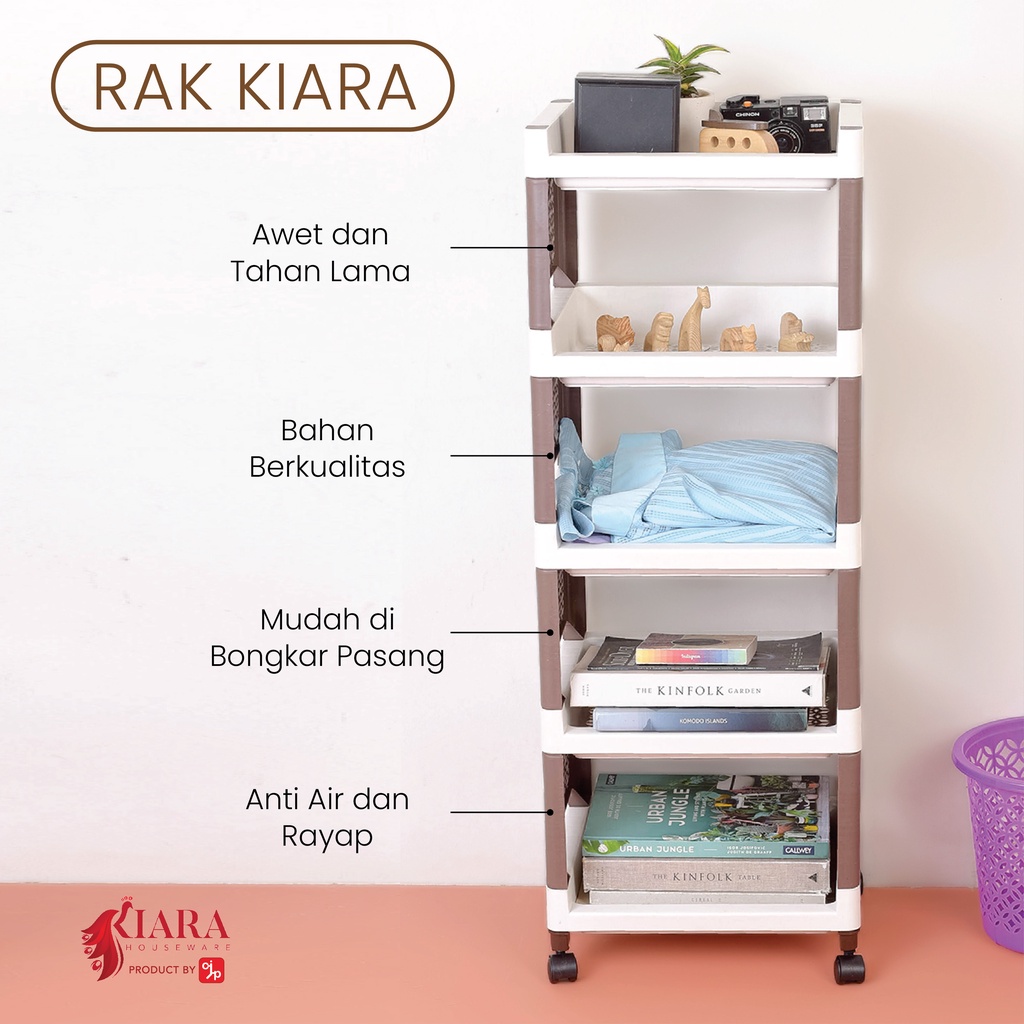 Jual KIARA HOUSEWARE Rak Plastik Rak Serbaguna Susun 5 dengan roda ...