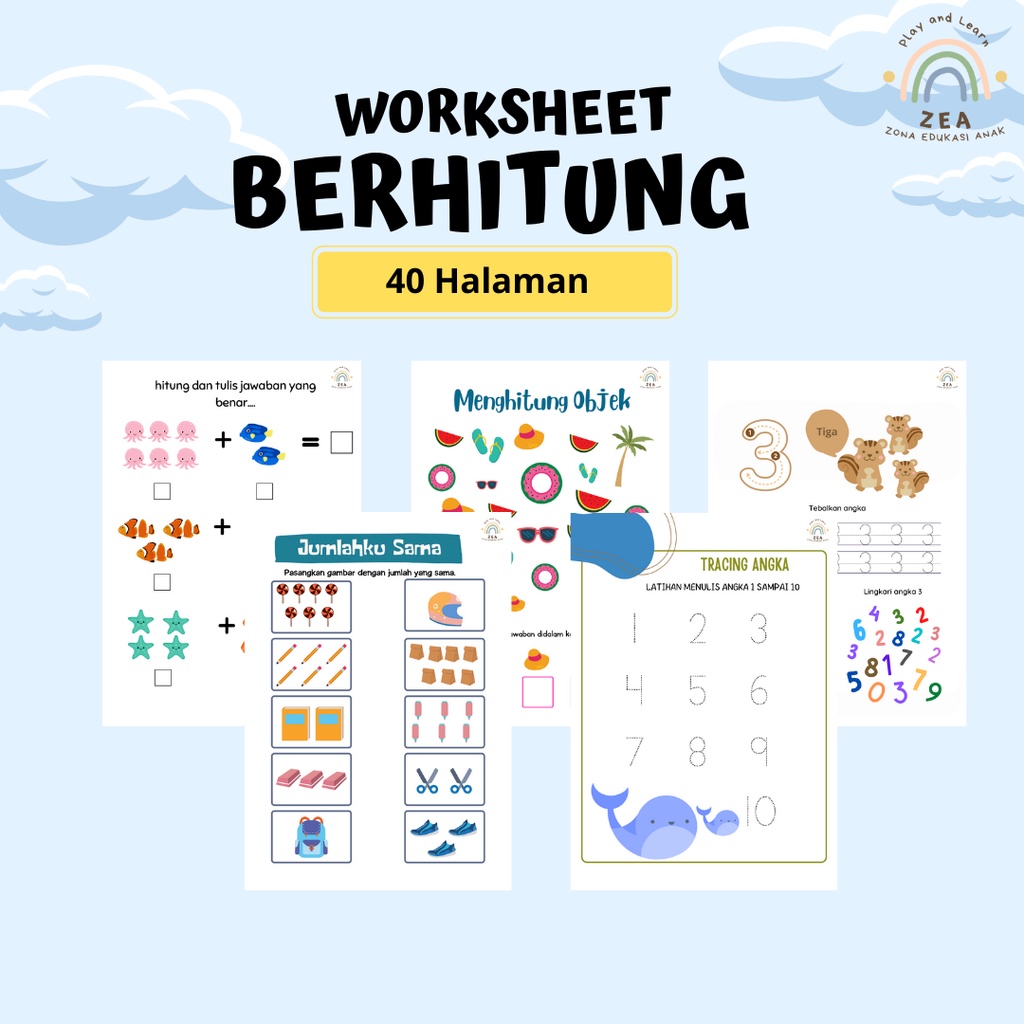 Jual Activity Worksheet Berhitung -Worksheet mengenal angka-Lembar ...