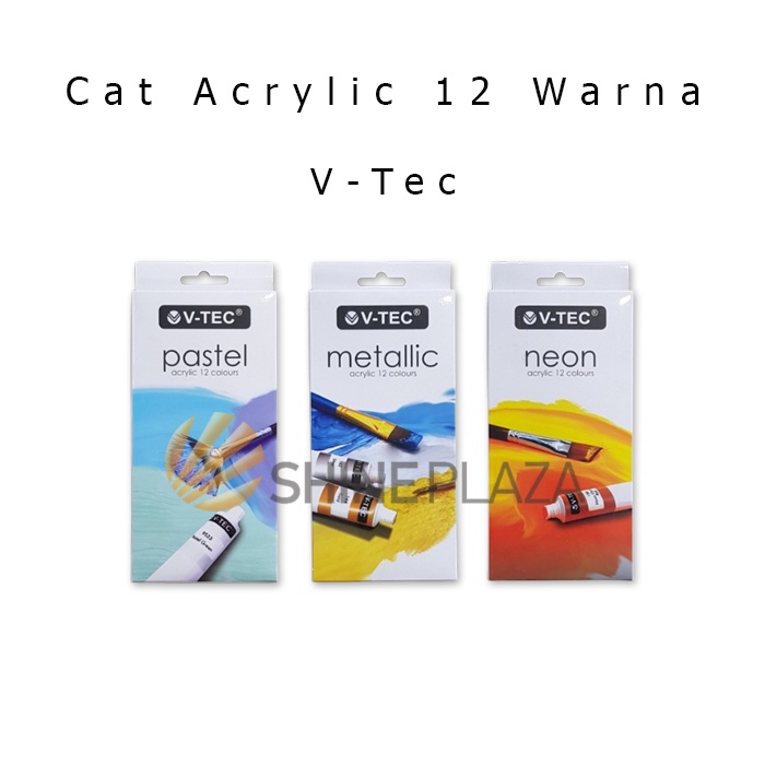Jual Cat Acrylic V-Tec 12 Warna Pastel Neon Metallic Colors 6ml - Cat ...