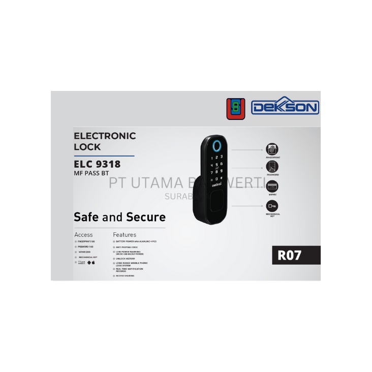 Jual Electronic Lock Kunci Pintu Digital Dekson ELC 9318 MF PASS BT R07 Black | Shopee Indonesia