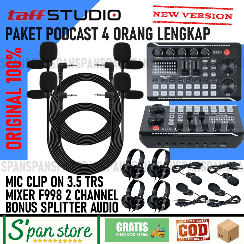 Jual PAKET PODCAST 2 Orang Microphone Clip On Mixer F998 Headset ...
