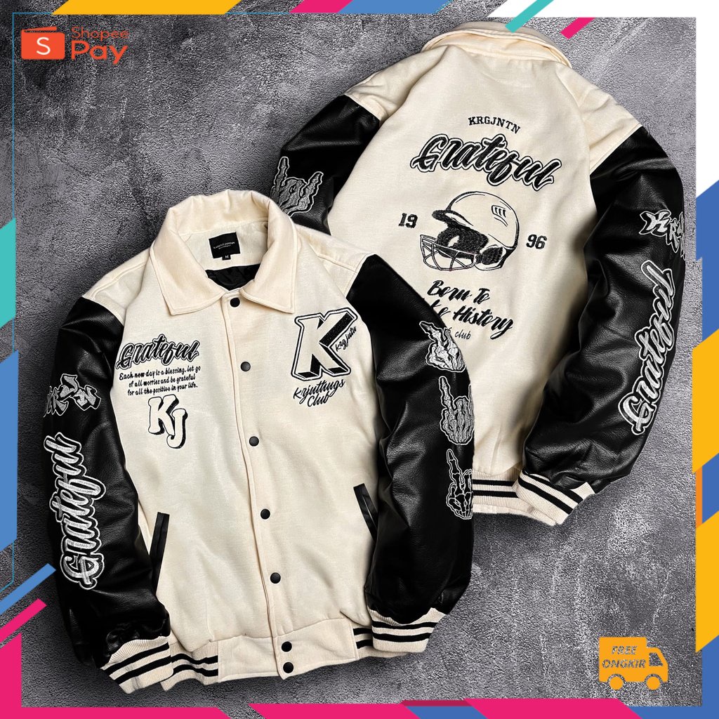 Jual KATUN DENIM WOLL PARASUT / VARSITY JACKET / JAKET BASEBALL ...