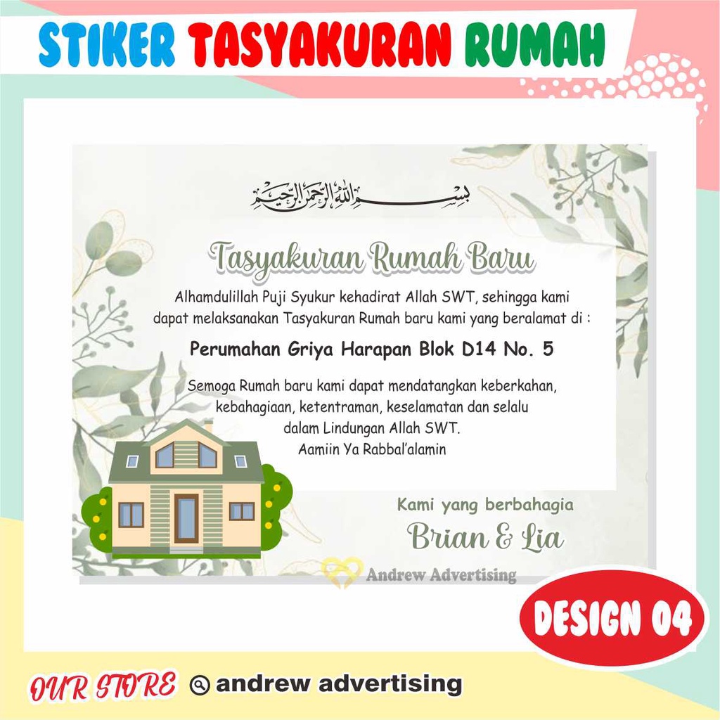Jual Stiker / Kartu Tasyakuran Rumah Baru atau Pindahan Rumah | Shopee ...