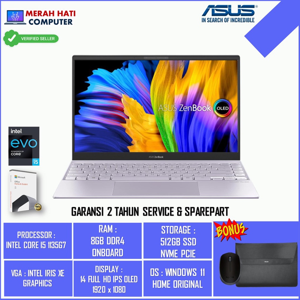 Jual Laptop asus zenbook 13 OLED UX325EA intel evo I5 1135G7 Ram 8GB ...