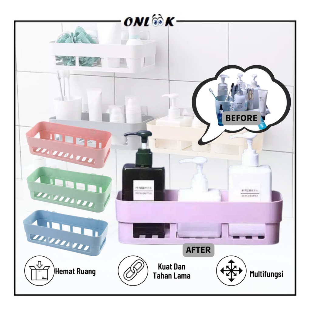 Jual Rak Kamar Mandi Persegi Panjang Tempel Dinding Tanpa Paku / Wall ...