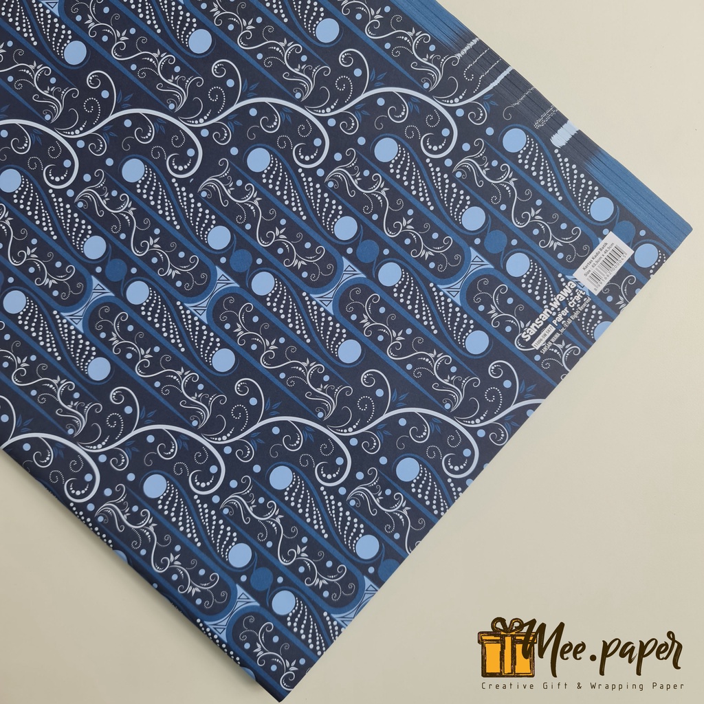 Jual Kertas Kado Sansan Wawa Motif Batik 24 Dark Blue, Bungkus ...