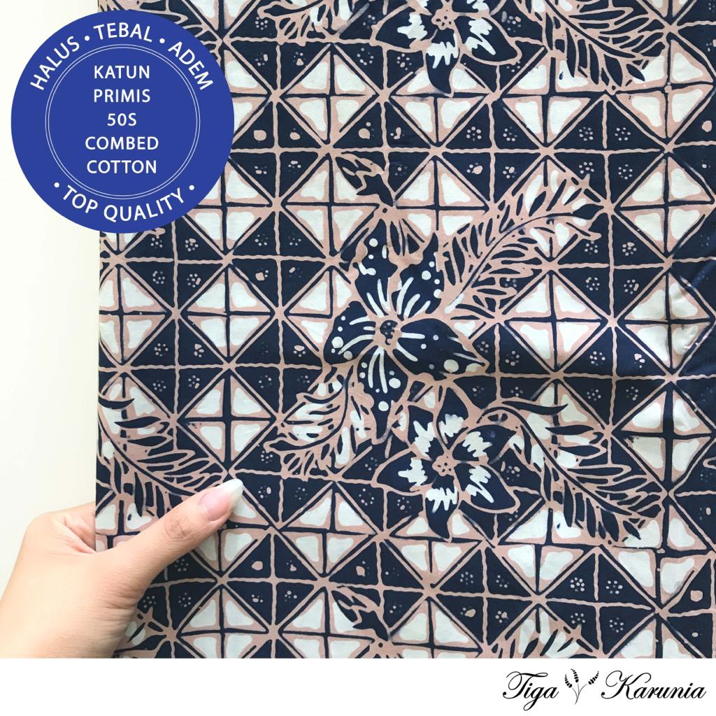 Jual Kain Batik Cap Tulis Kombinasi Solo Wajik Bunga Navy Cream Katun ...