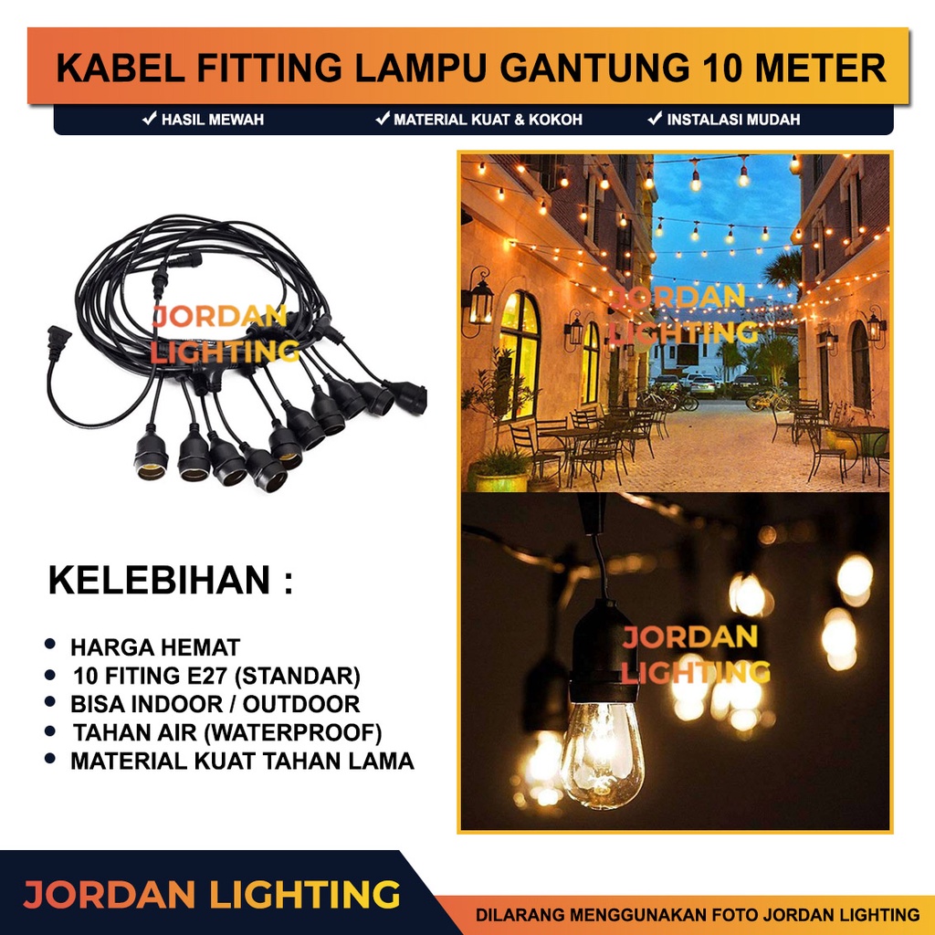 Jual Fitting Lampu Gantung Outdoor Kabel 10 Meter 10 Fiting Dekorasi Hias Cafe | Shopee Indonesia