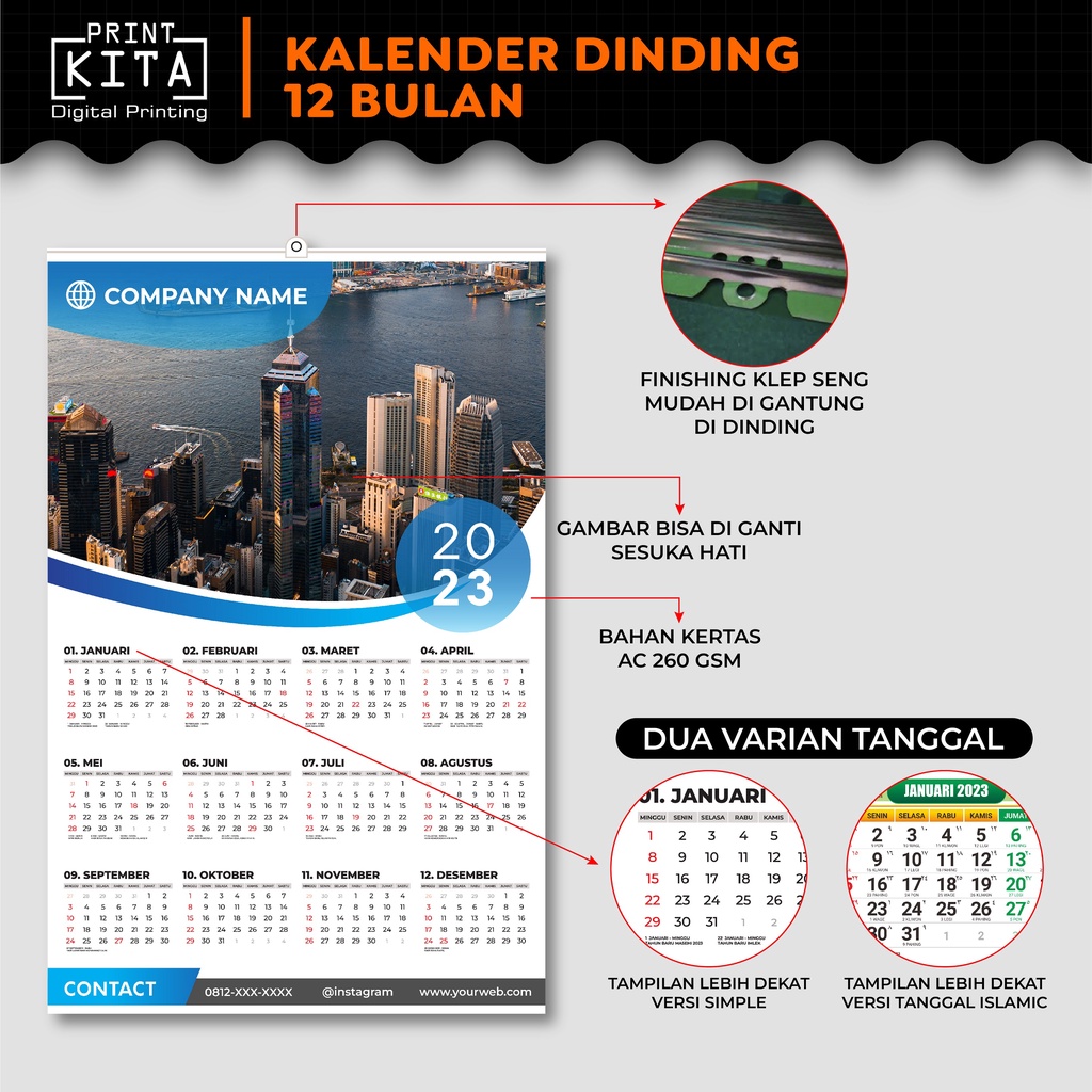 Jual Kalender Dinding 2023 1 Lembar Bahan AC 260, Kalender Aesthetic ...