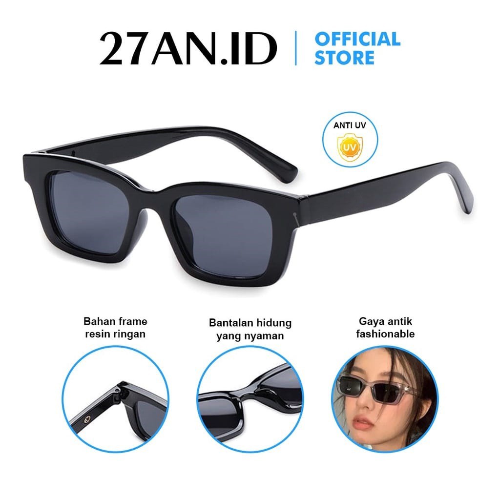 Jual ( 27AN.ID ) Kacamata Hitam Persegi Panjang KM133 Kacamata Retro Vintage Kacamata Hitam Swag ...