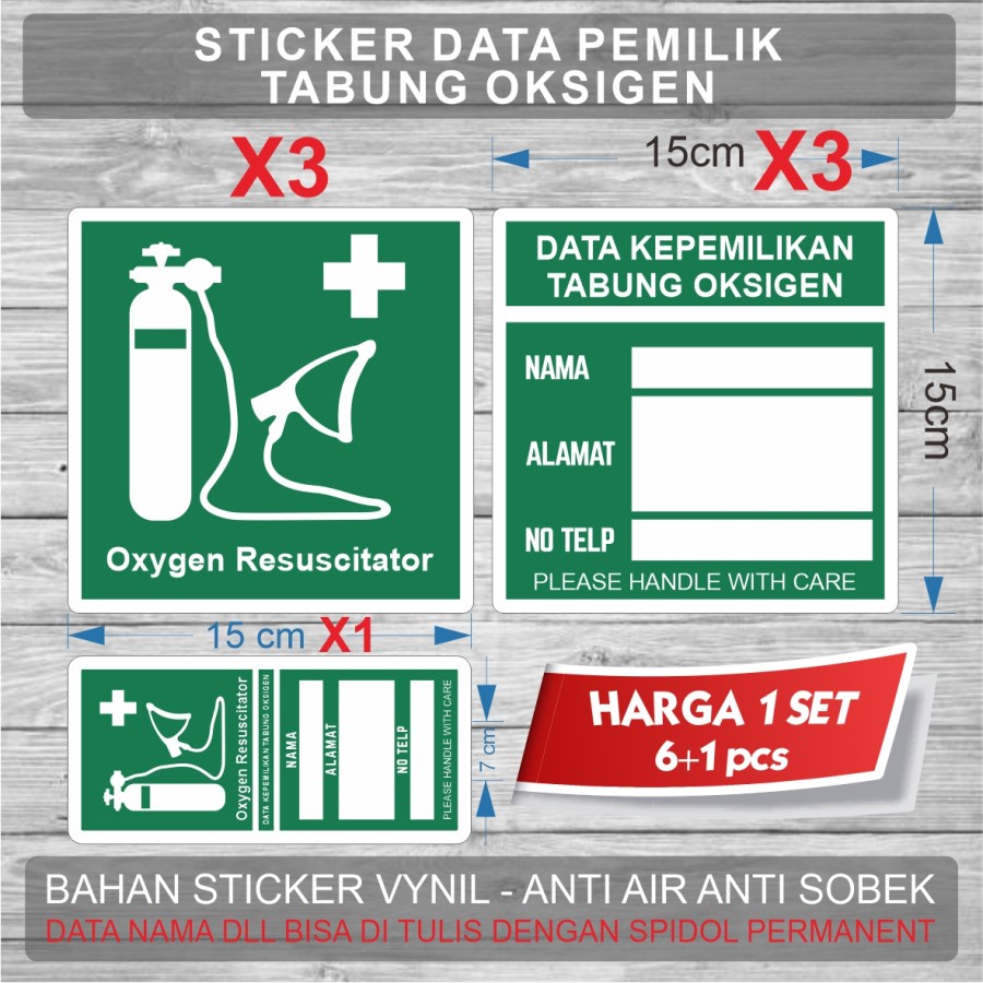Jual Sticker Vinyl TABUNG SEDANG OKSIGEN LABEL STICKER 1 SET 7pcs ...