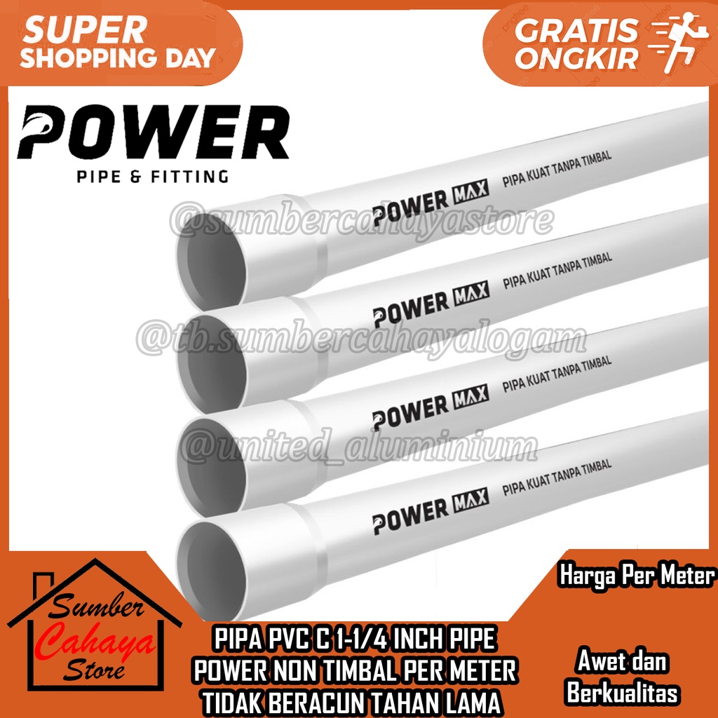 Jual PIPA POWER PVC C 1 1/4 Inch PUTIH ABU NON TIMBAL PER METER TIDAK ...