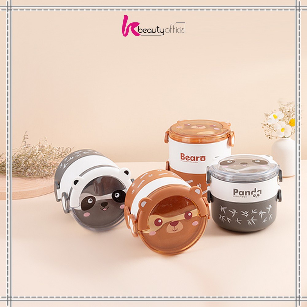 Jual KB-C690 Tempat Makan Lunch Box Set Bulat 2 Tingkat Motif Panda ...