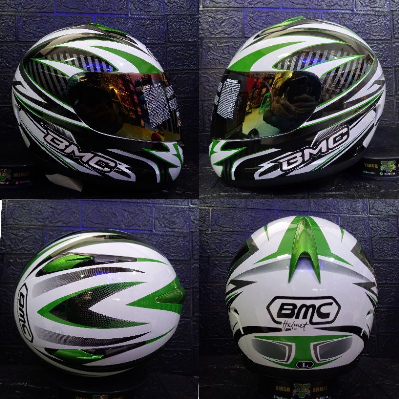 Jual HELM BMC FULL STAR#2 WHITE BLACK GREEN | Shopee Indonesia
