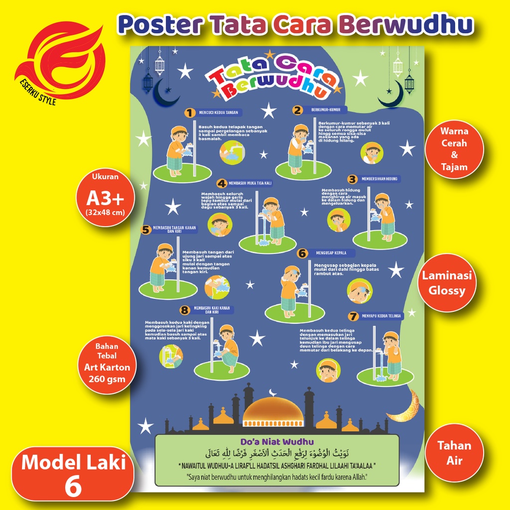 Jual Poster Belajar Wudhu/Poster Anak Muslim/Poster Tata Cara berwudhu ...