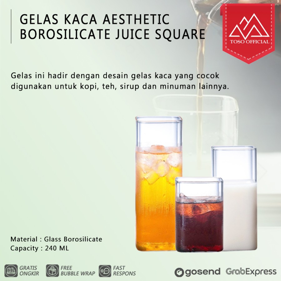 Jual GELAS KACA AESTHETIC BOROSILICATE JUICE SQUARE GELAS KOTAK GLASS ...