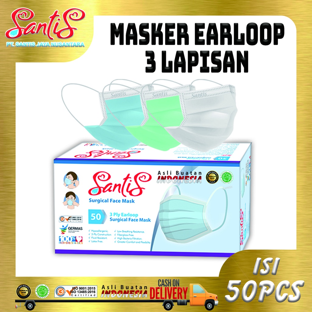 Jual Masker Medis Earloop-Headloop/Hijab 3 ply SANTIS (Izin Kemenkes ...