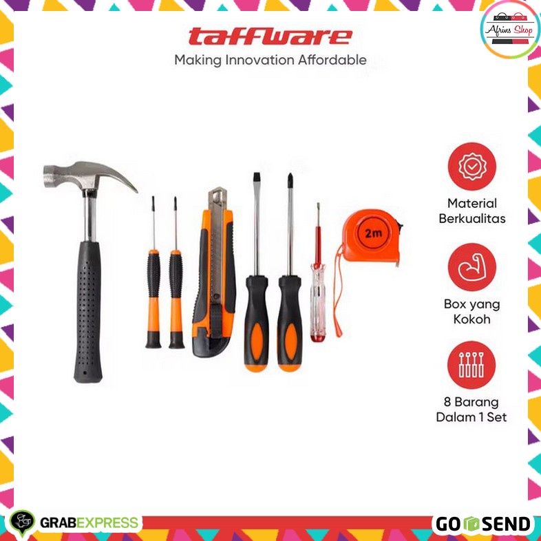 Jual Set Perkakas 8 in 1 Alat Tukang Bangunan Palu Obeng Meteran ...