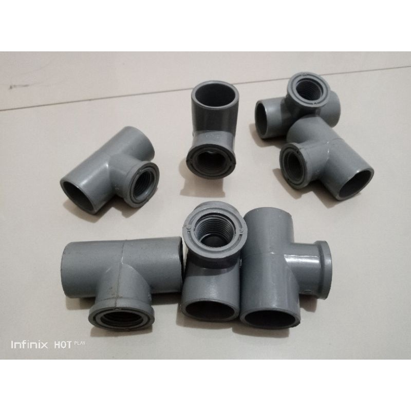 Jual Sambungan Pipa Tee Drat Dalam 3/4 x 1/2 inch Dan 1/2 x 1/2 ...