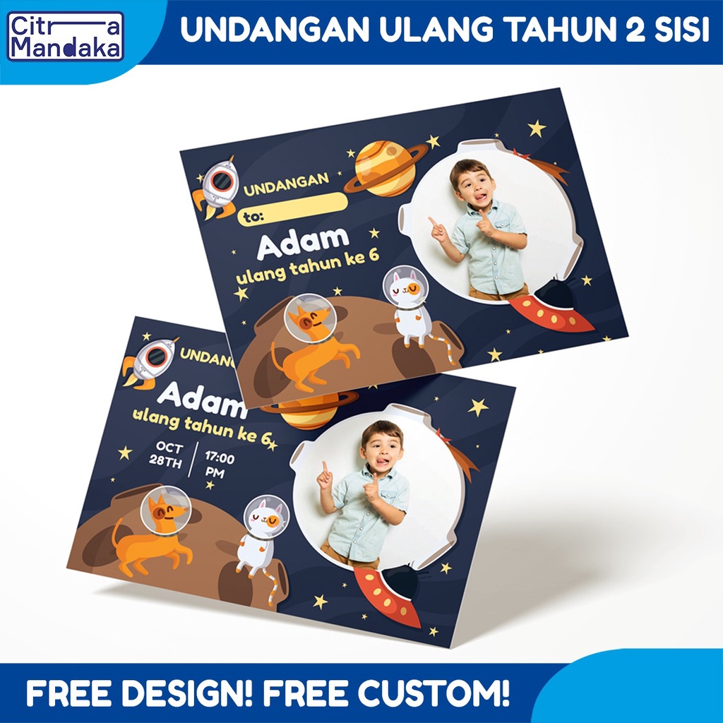 Jual Kartu Undangan Ulang Tahun 2 Sisi Anak Free Design | Birthday Card Custom | Kartu Ucapan ...
