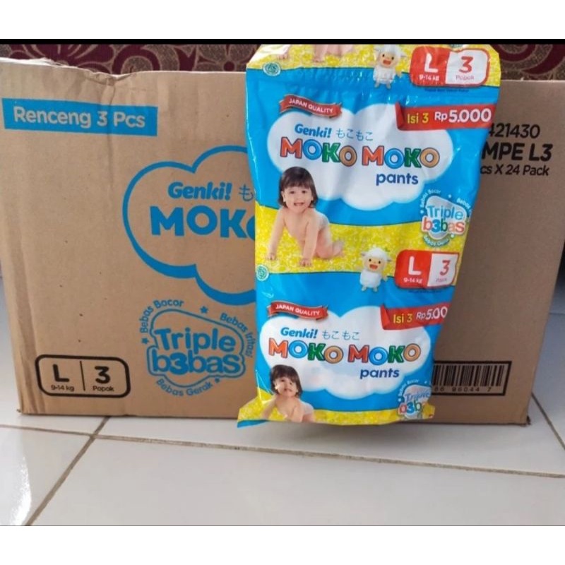 Jual Genki Moko moko pants ukuran L renceng isi 3 x 24 pack | Shopee Indonesia