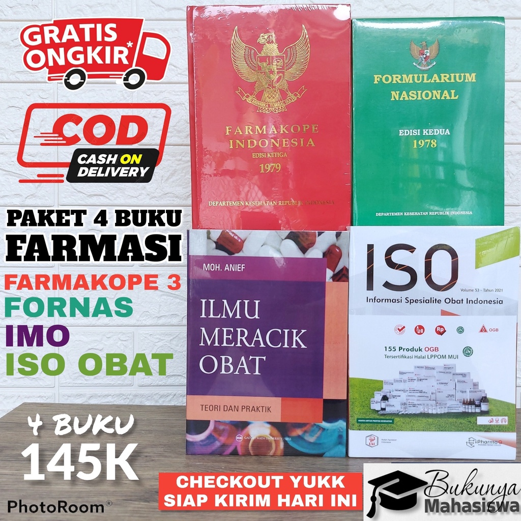 Jual PAKET LENGKAP 4 BUKU FARMASI DASAR FARMAKOPE 3 ISO FORMULARIUM NASIONAL ILMU MERACIK OBAT ...